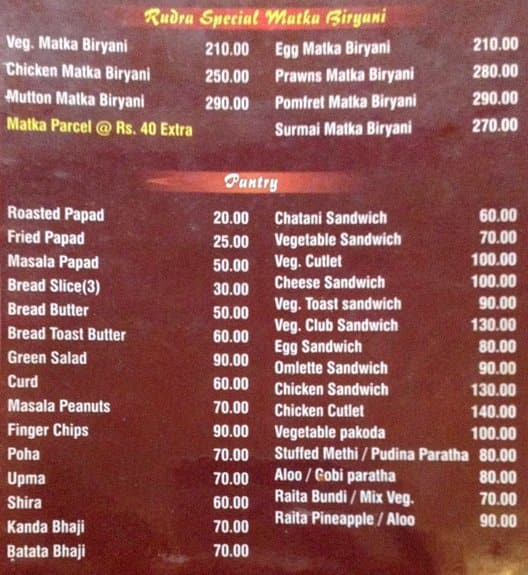 Menu at Rudra, Pune, D1
