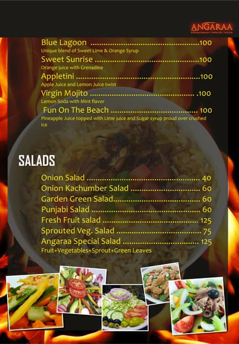 Menu of Angaraa, Old Palasia, Indore