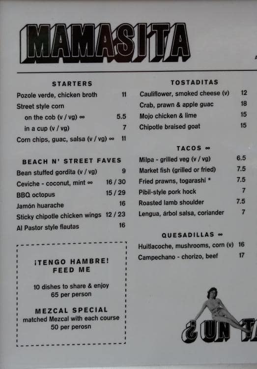 Mamasita menu, Menu restauracji Mamasita, Collins Street, CBD ...