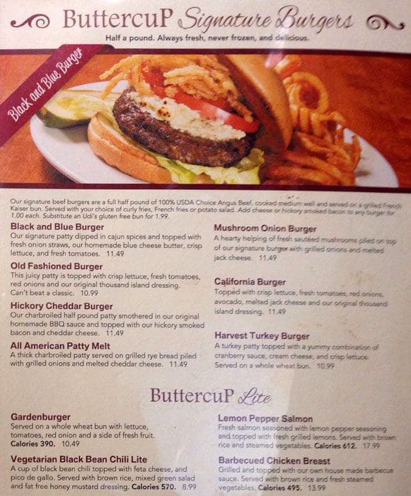 Menu at Buttercup restaurant, Oakland, Cotton St