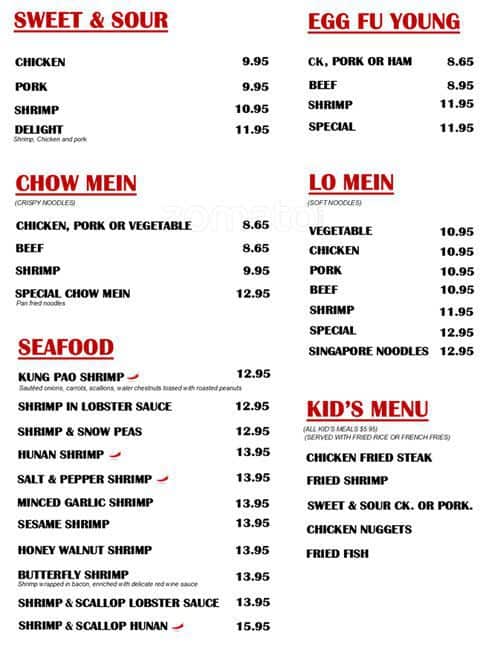 Menu at Ace Chinese Restaurant, The Woodlands, W Panther Creek Dr #490