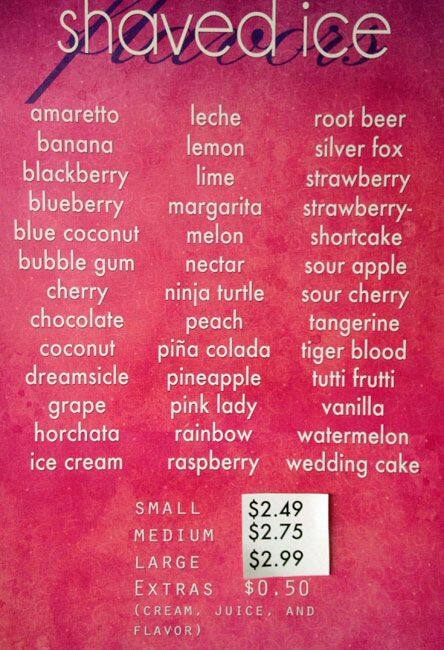 Menu at T C Shaved Ice desserts, Frisco
