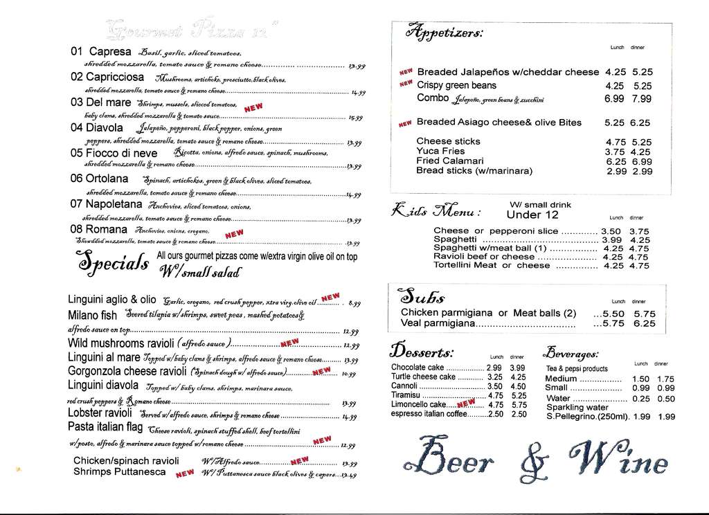 Menu at Milanos restaurante, Enterprise, 1109 Boll Weevil Cir #1