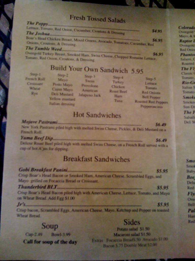 Carta de Desert Deli, Lancaster, 311 E Avenue K8