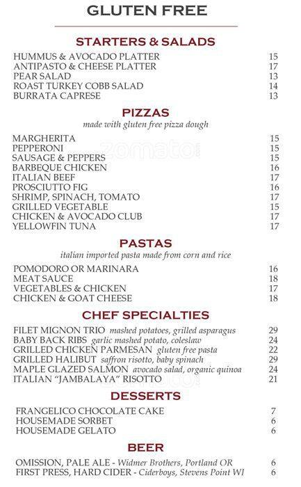 Menu at Pinstripes restaurant, Northbrook, Willow Rd