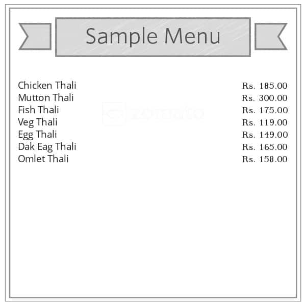 Menu of The Thali World, Madhyamgram, Kolkata