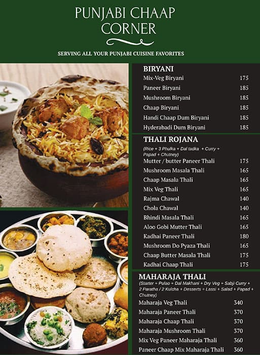 Menu at Punjabi Chaap Corner, Bengaluru