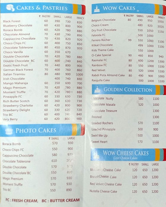 Menu of O Cakes, Chembur, Mumbai