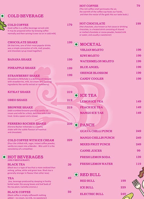 Menu of Bombay Bliss, Vijay Nagar, Indore