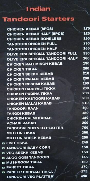 Menu at Olive Era, Bengaluru, 14th Main Road