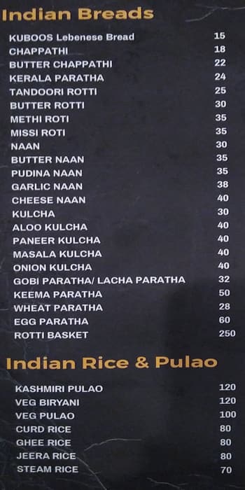 Menu at Olive Era, Bengaluru, 14th Main Road