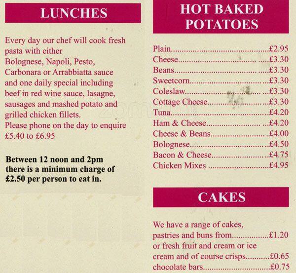 Menu at Old English Coffee House., London, 1A Montrose Pl