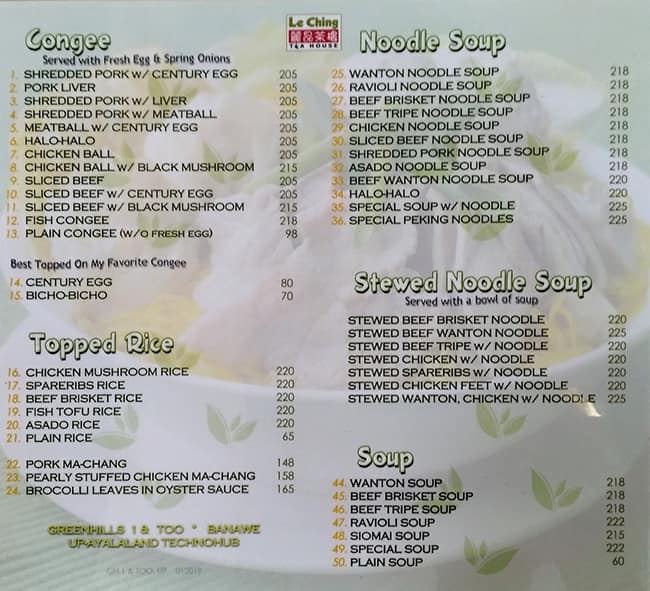 Carta del restaurante Le Ching Tea House, Ciudad Quezon, Scout Center ...