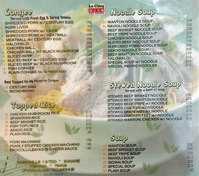 Le Ching Tea House Menu, Menu for Le Ching Tea House, Greenhills, San ...