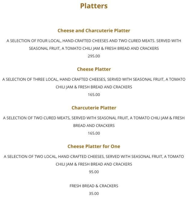 Menu at Cape Point Vineyards Restaurant, Cape Town