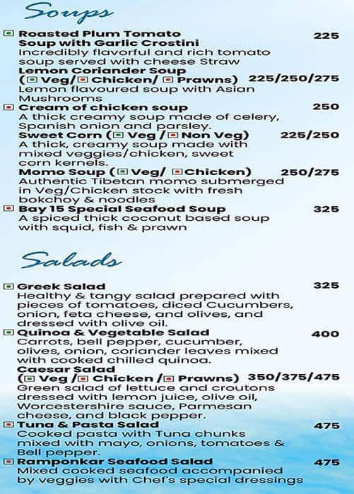 Menu of Bay 15, Panaji, Goa