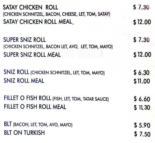 Menu at Roseberry Sandwich Bar, Balgowlah