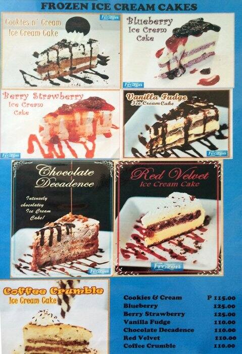 Menu at Frozen Snackbar, Cebu City, Century Plaza Commercial Complex