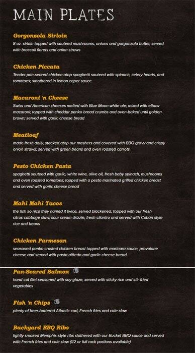 Menu at Rusty Bucket Restaurant and Tavern, Charlotte