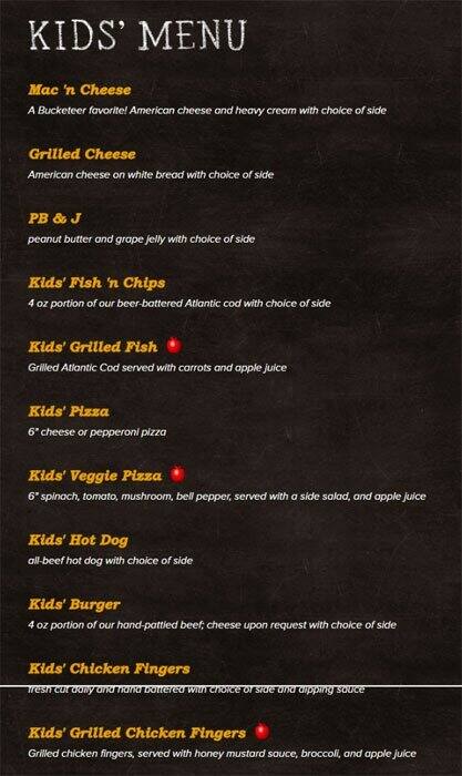 Menu at Rusty Bucket Restaurant and Tavern, Charlotte