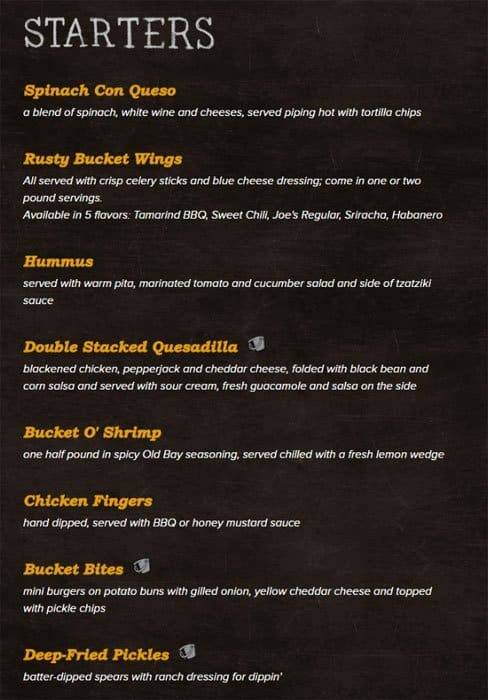 Menu at Rusty Bucket Restaurant and Tavern, Charlotte