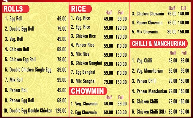 Menu of Chinese Halwai Kitchen, Khelgaon, Ranchi