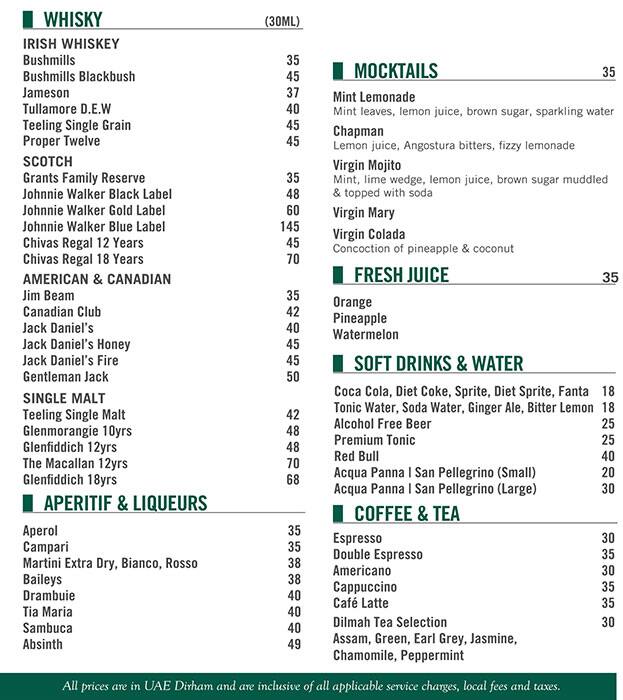 Menu at Dusit Gourmet cafe, Abu Dhabi