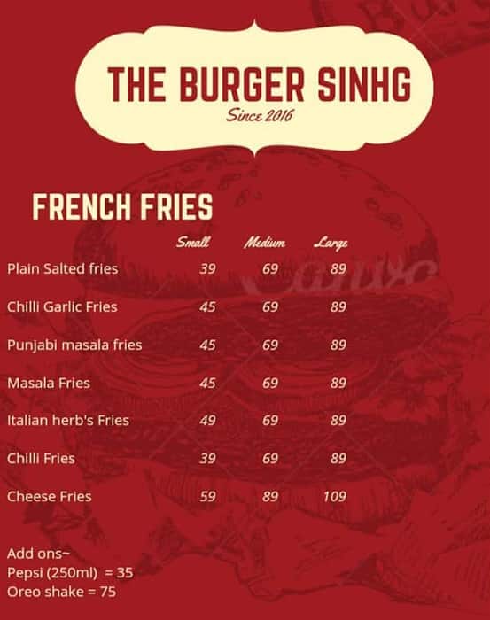 Menu of The Burger Company, Shastri Nagar, Kanpur