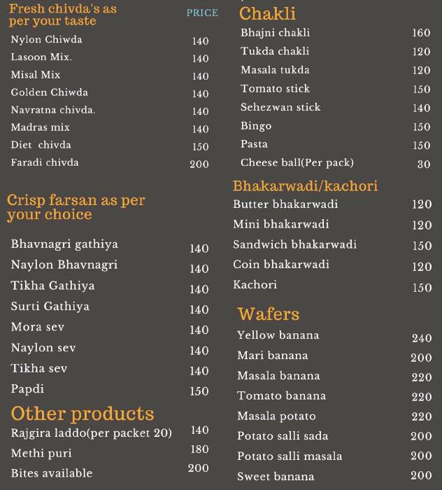 Menu of Ambika Farsan, Dombivali West, Thane