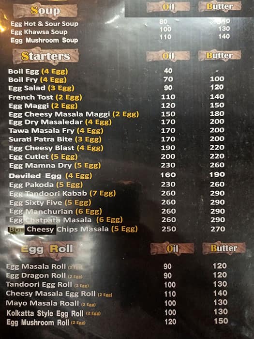 Menu of Mr. Surti Egg, Thaltej, Ahmedabad