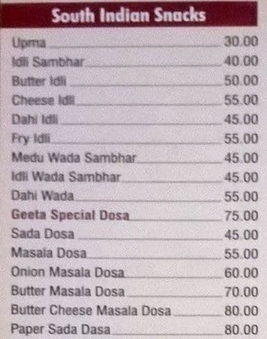 Geeta Restaurant Menu, Menu for Geeta Restaurant, Gorwa, Vadodara - Zomato