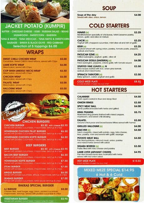 Menu at Rakkas pub & bar, London, 369 Green Lanes