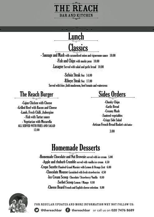 Menu at The Reach Bar, London
