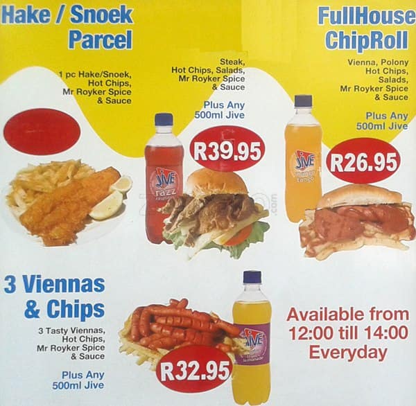 Menu at Fisherman's Basket cafe, Cape Town, 56 Main Rd