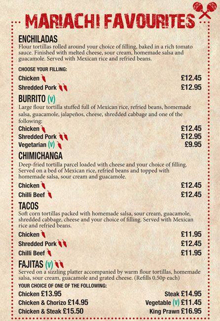Menu at Mariachi Restaurant, Edinburgh, 7 Victoria St