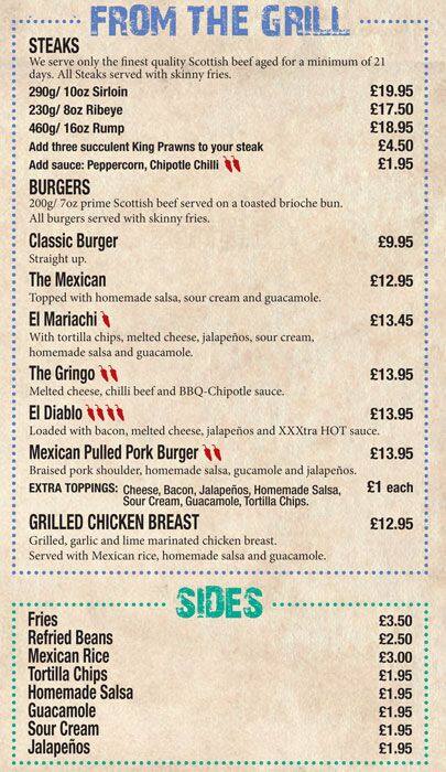 Menu at Mariachi Restaurant, Edinburgh, 7 Victoria St