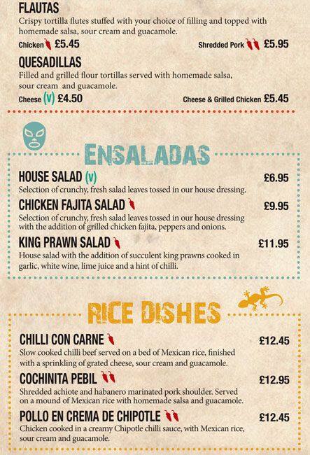 Menu at Mariachi Restaurant, Edinburgh, 7 Victoria St