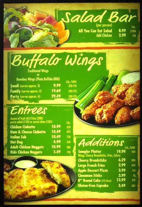 Menu at Chuck E. Cheese pizzeria, Toronto, Sheppard Avenue East