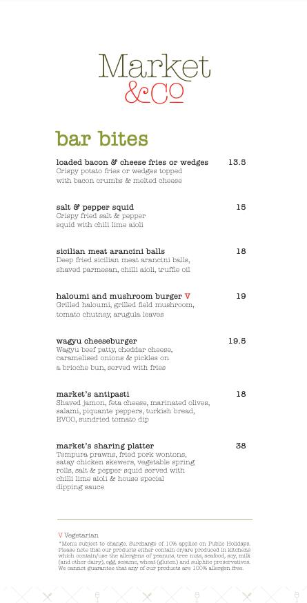 Menu at Market & Co Restaurant, Burswood, Crown Perth