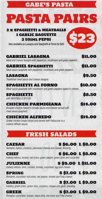 Menu at Gabriel Pizza pizzeria, Ottawa, 2446 Bank St
