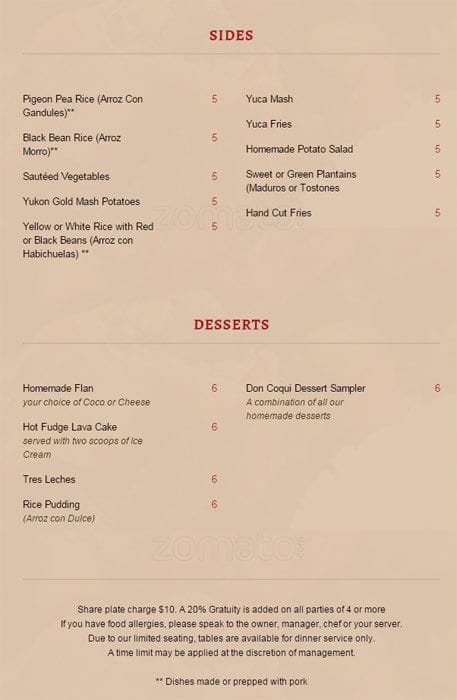 Menu at Don Coqui restaurant, New York City, 28-18 31st St