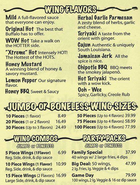 Menu at Wild Over Wings restaurant, Garland