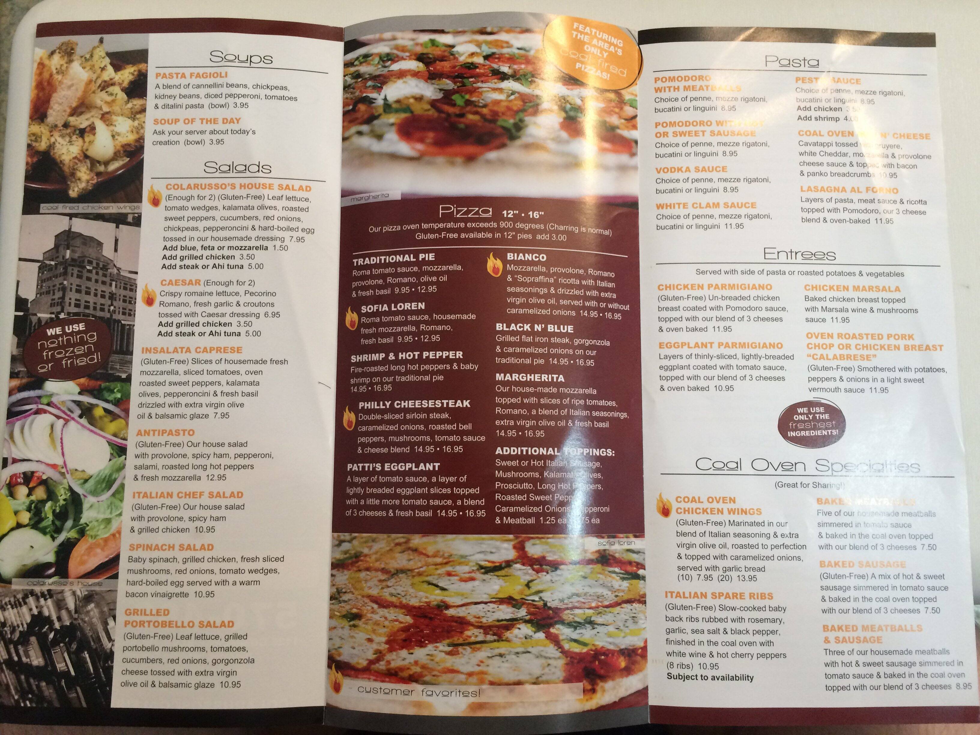 Menu at Colarusso's Coal Fired Pizza pizzeria, Dickson City