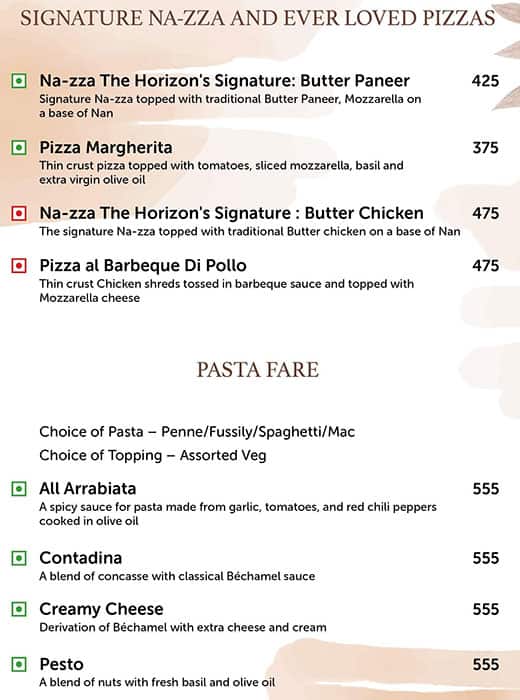 Menu at Horizon - Sayaji Hotel, Raipur