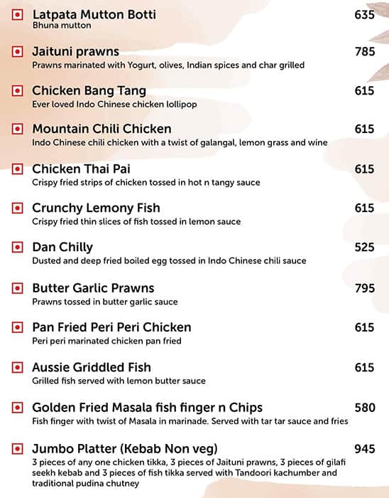 Menu at Horizon - Sayaji Hotel, Raipur