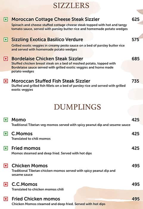 Menu at Horizon - Sayaji Hotel, Raipur