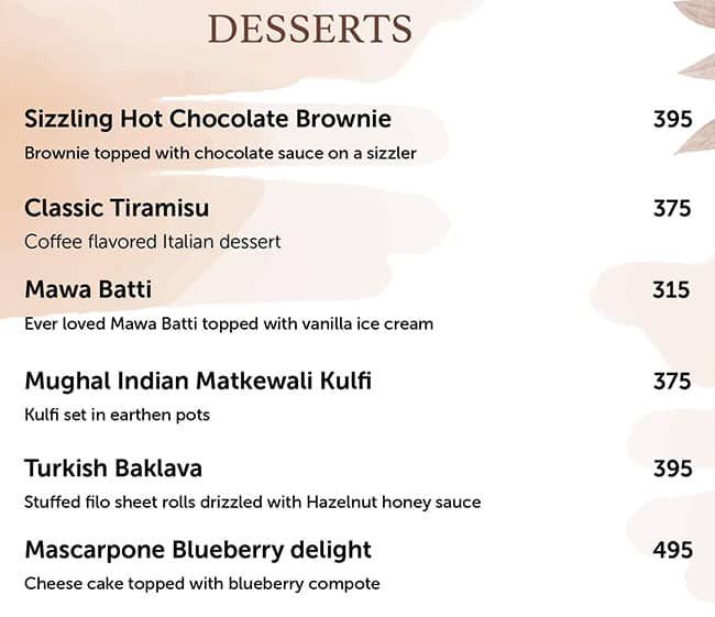 Menu at Horizon - Sayaji Hotel, Raipur