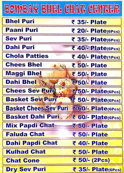 Menu at Bombay chat House, Nagpur