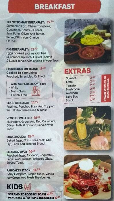 Menu at Tek Cafe, Somerton