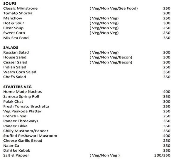 Menu at The Pink Elephant, Baga